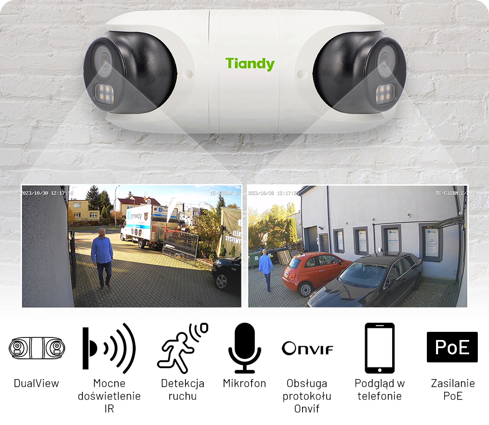 Kamera kopułowa Tiandy podwójna DualView 4Mpix TC-C32RN Spec: I5/E/Y/QX/2,8mm